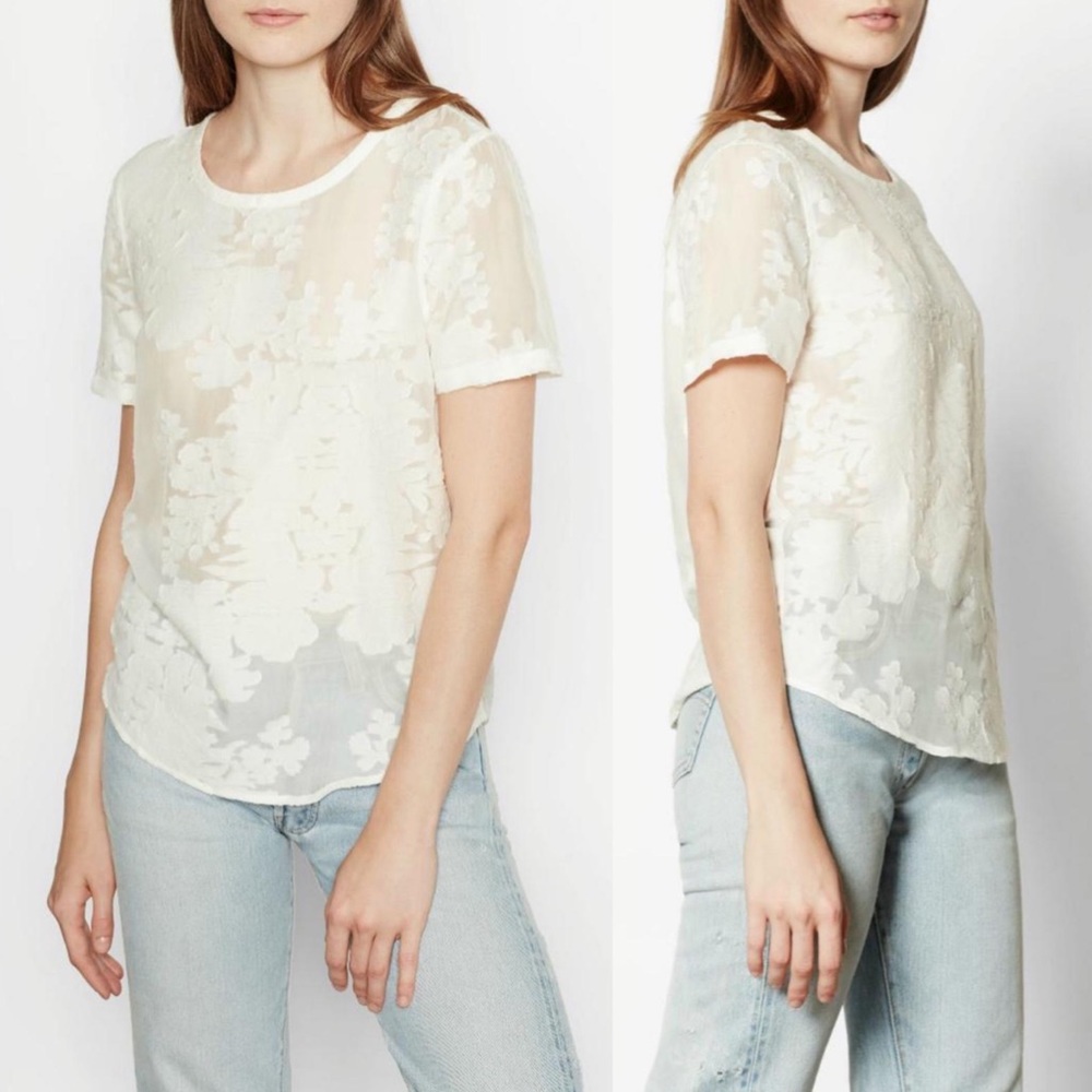 Equipment White Floral Riley Silk Burnout Tee S - Gem